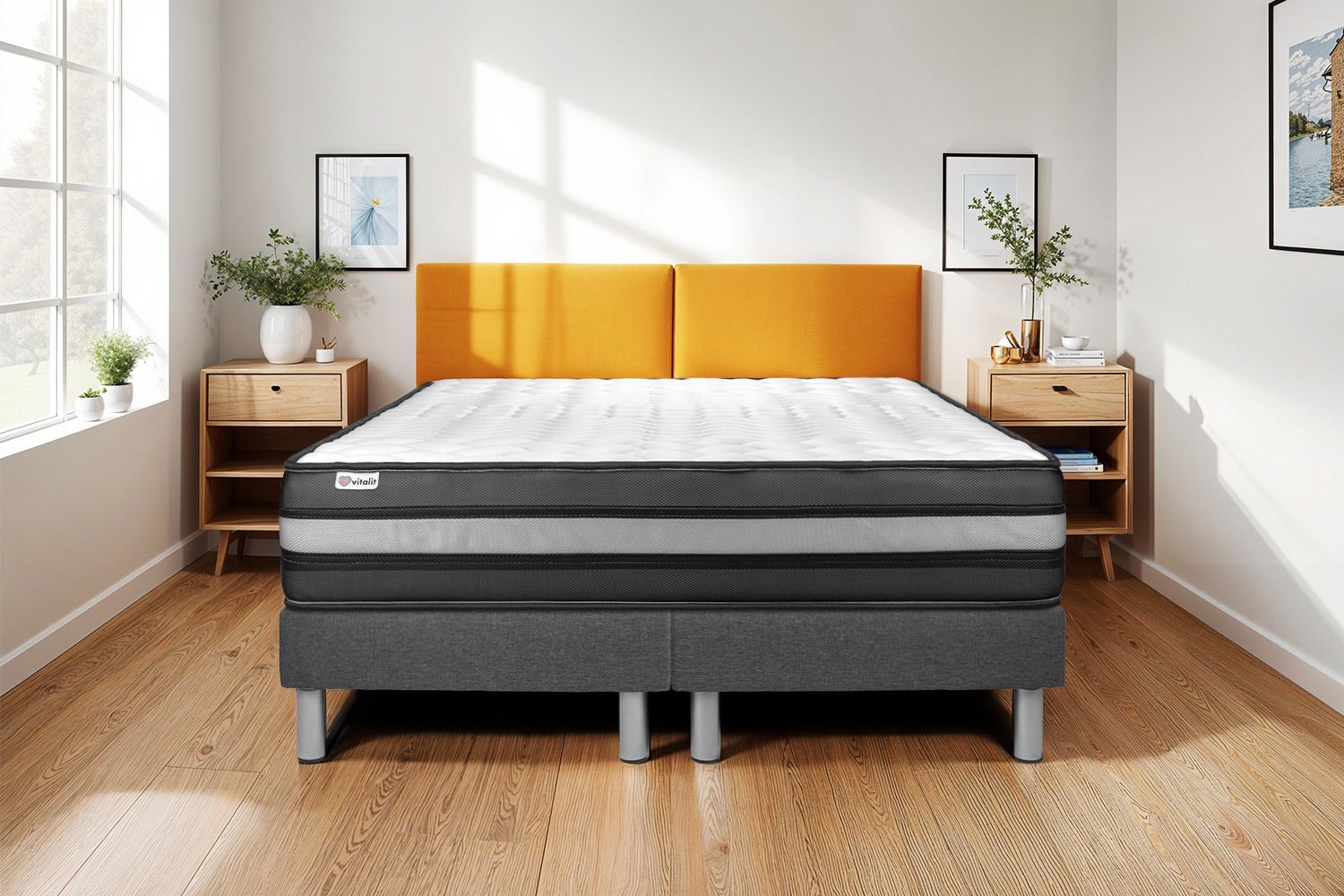 Ensemble matelas 200 x 200 cm VITAL POWER ZEN - Mousse polyuréthane à mémoire de forme - Ep : 24 ...