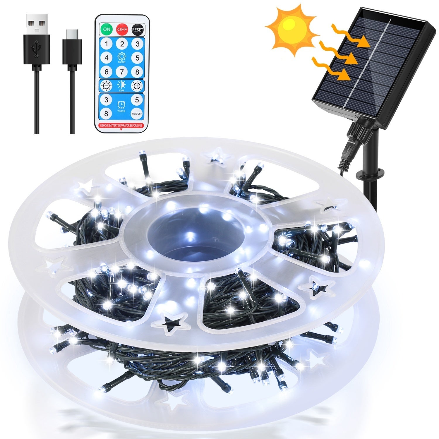 Oświetlenie solarne LED 500 diod LED 50 m IP44 8 trybów Ślub Zewnętrzne ...