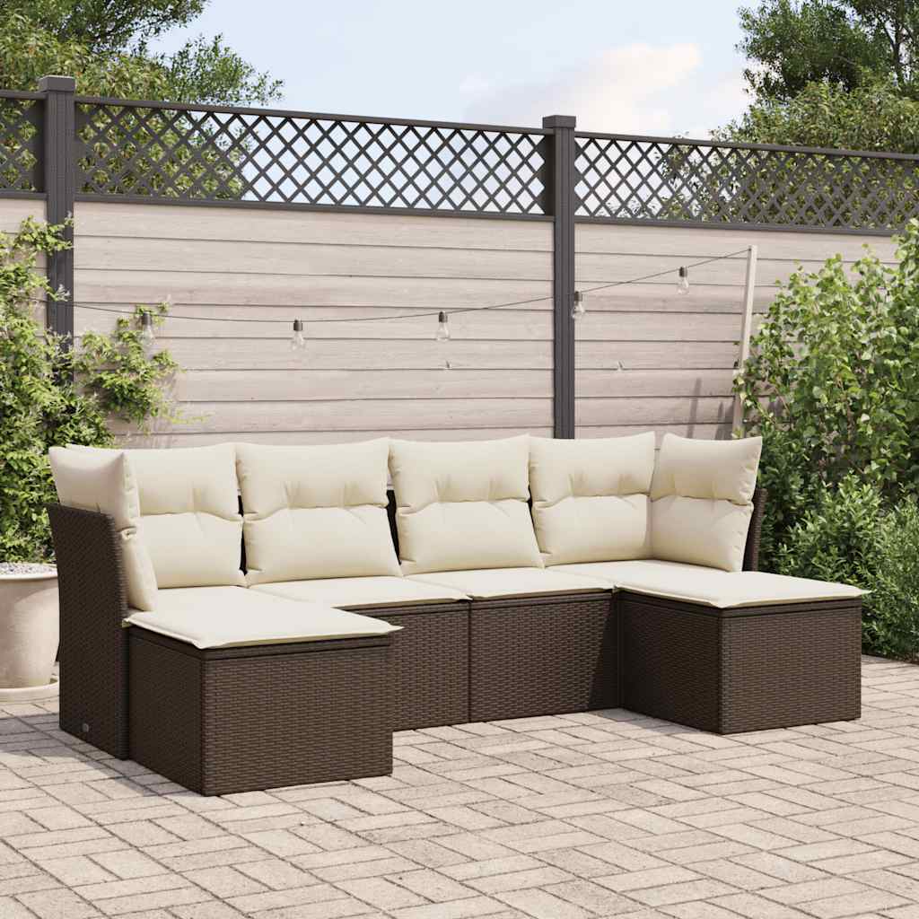 Set Divano da Giardino 6 pz con Cuscini Marrone in Polyrattan Unico ...