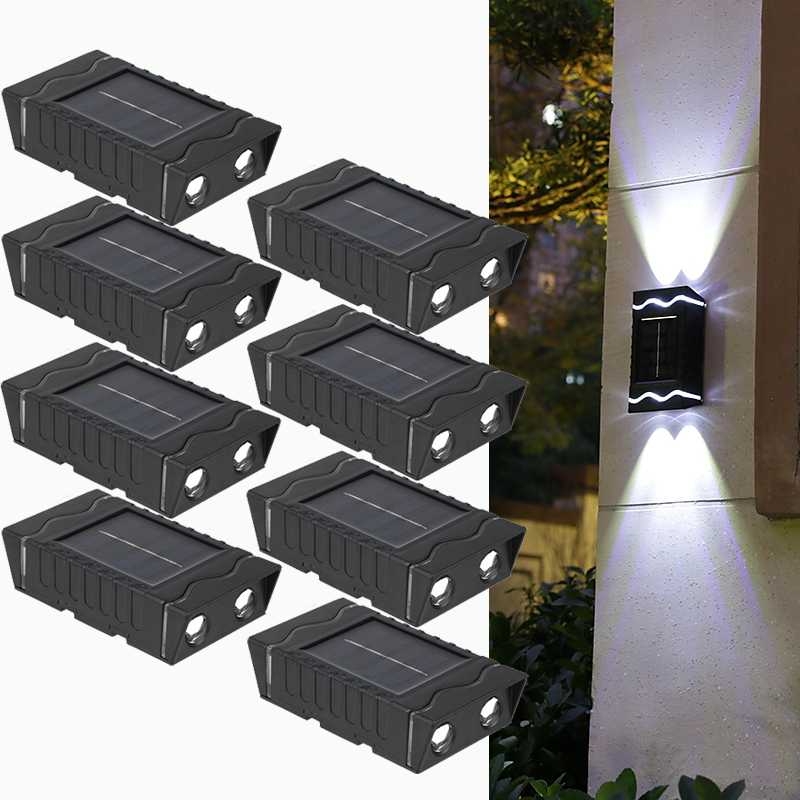 Lot de 8 appliques solaires 4 LED, éclairage de balcon, clôture, jardin ...