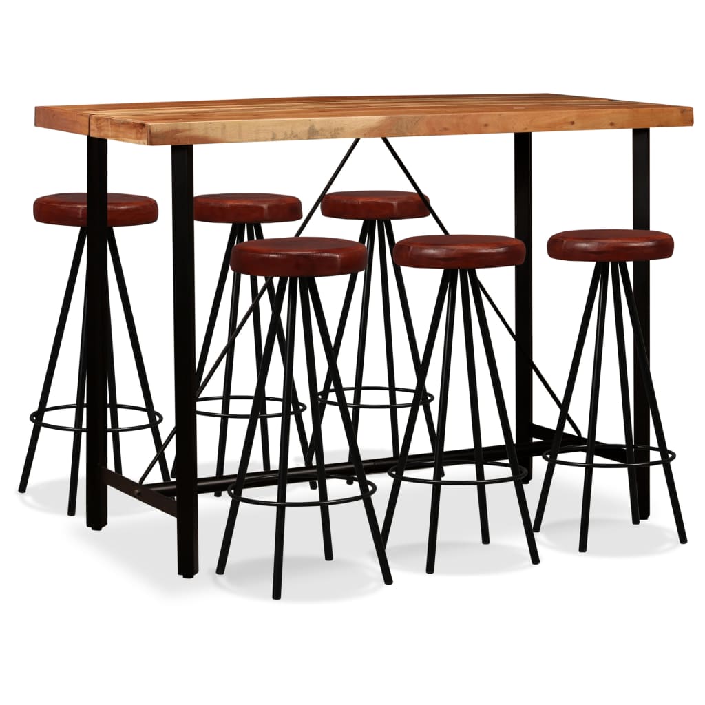 Maison Exclusive Ensemble de bar 7 pcs Bois d'acacia massif et cuir ...
