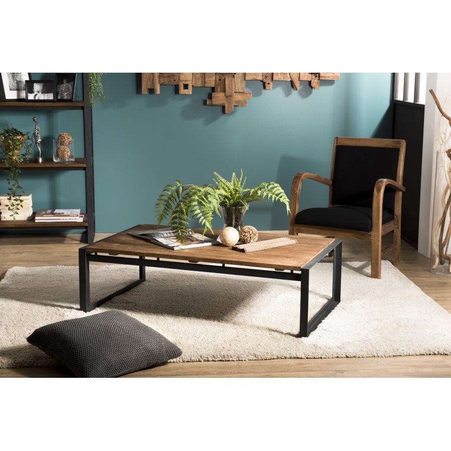 ALIDA - Table basse rectangulaire 120x70cm plateau teck recyclé pieds ...