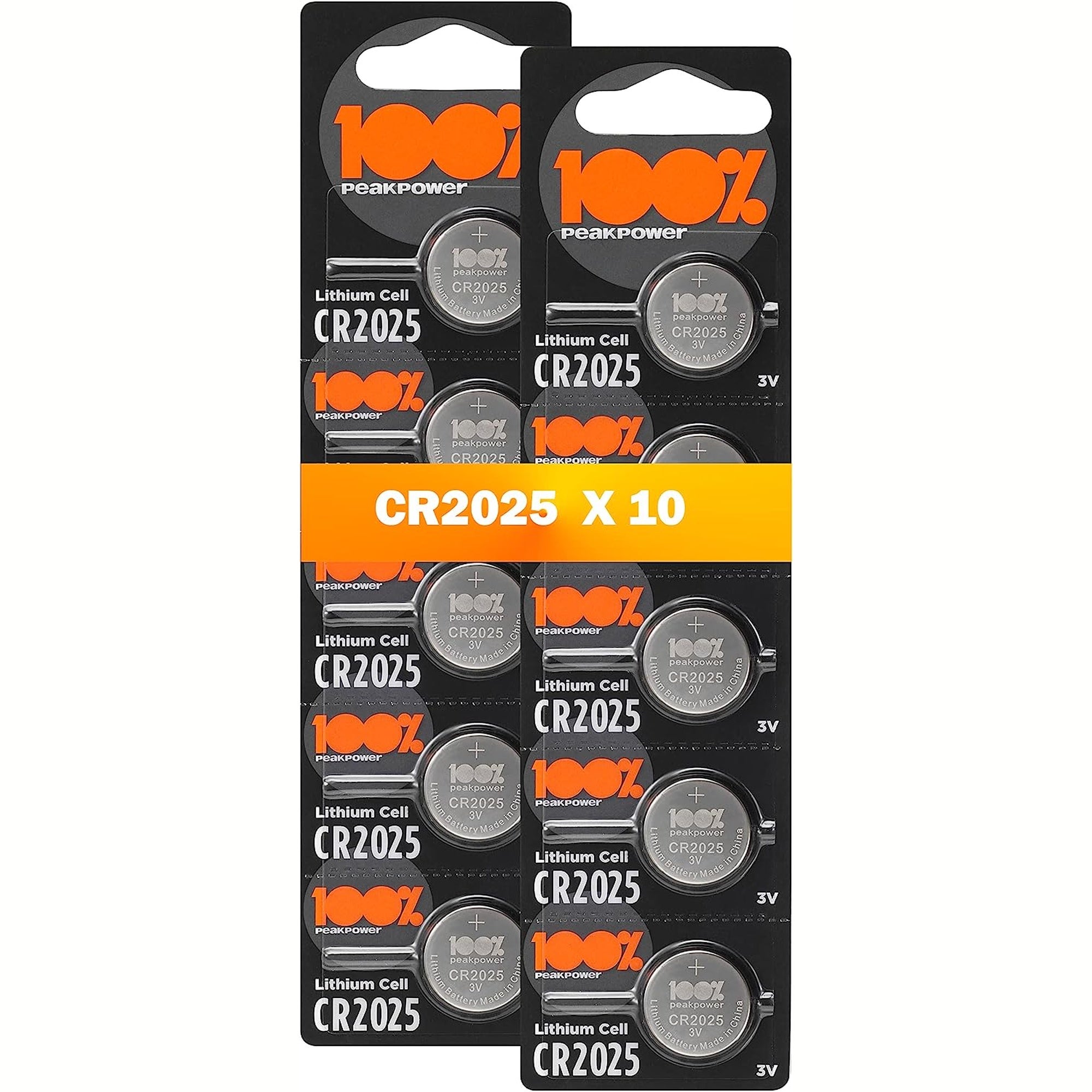 Pilas CR2025 3V - Pack de 10 Pilas de Litio botón 100% Peakpower Sin ...