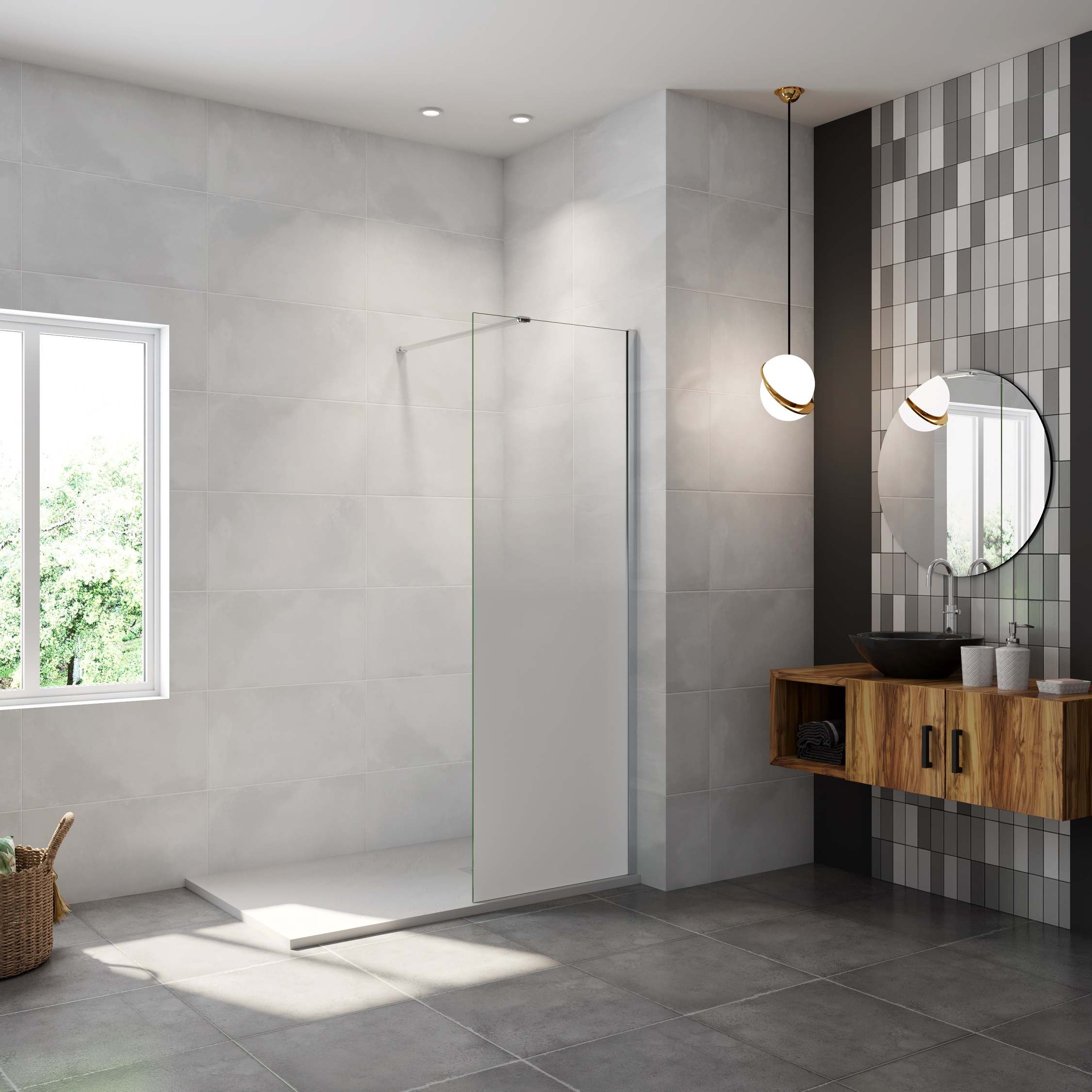 Paroi de douche fixe à l'italienne 50x200cm Modèle Brume, verre 8mm ...