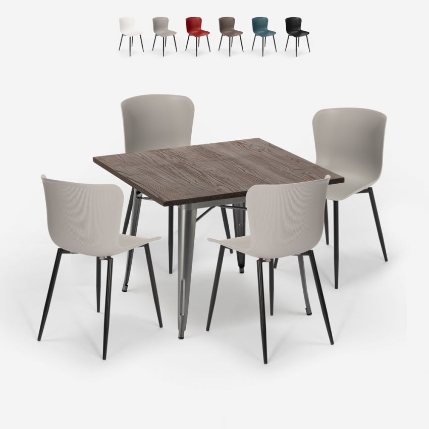 Ensemble Table Carrée 80x80cm Design Industriel et 4 Chaises Cuisine ...