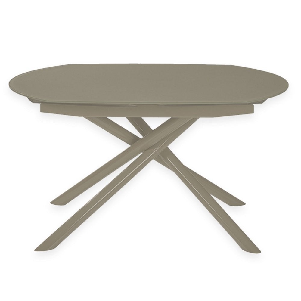 Table de repas extensible MIKADO plateau en verre trempé taupe, piétement en métal laqué ...