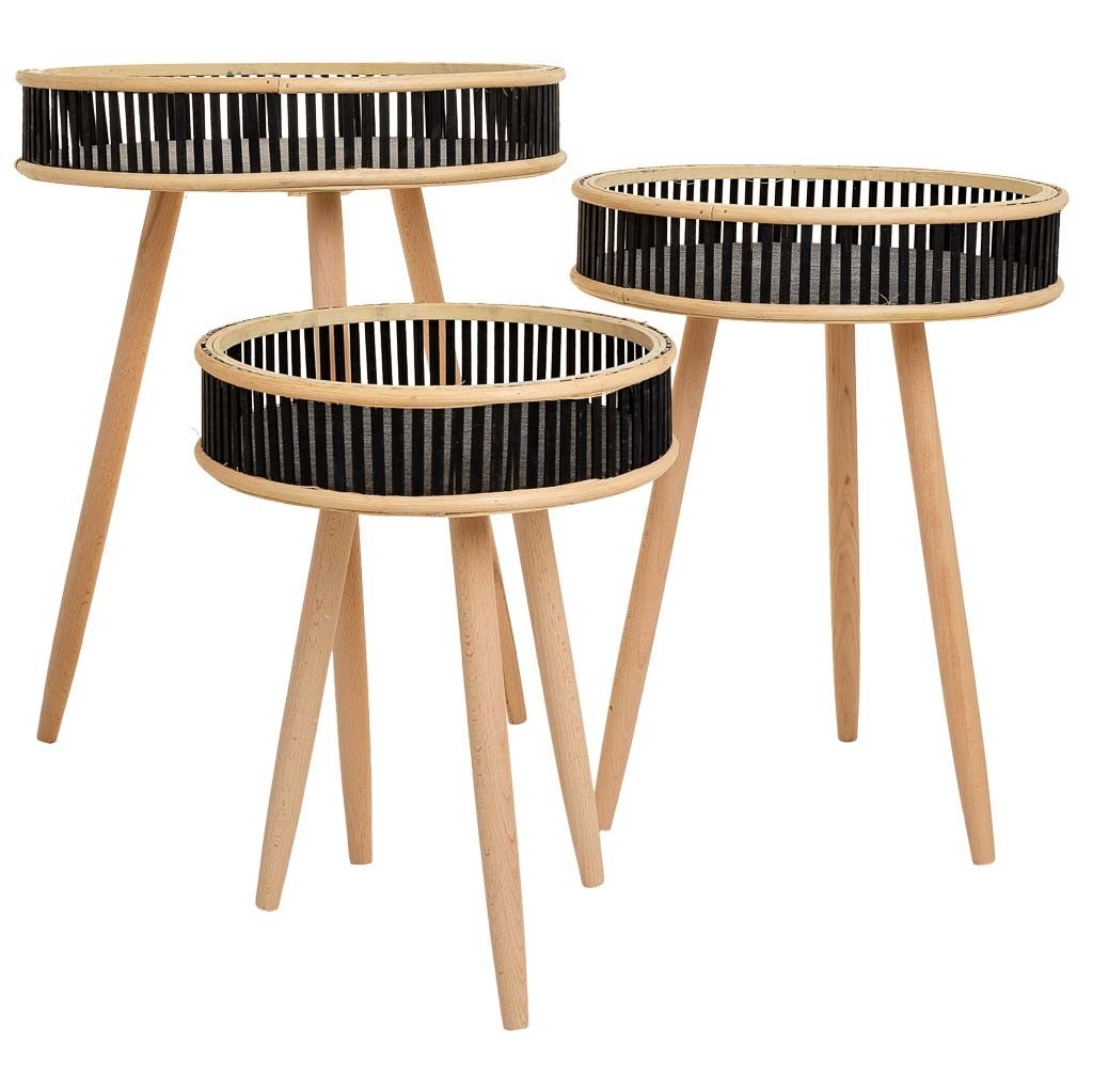 Ensemble de 3 tables d'angle en bambou et bois noires | Leroy Merlin