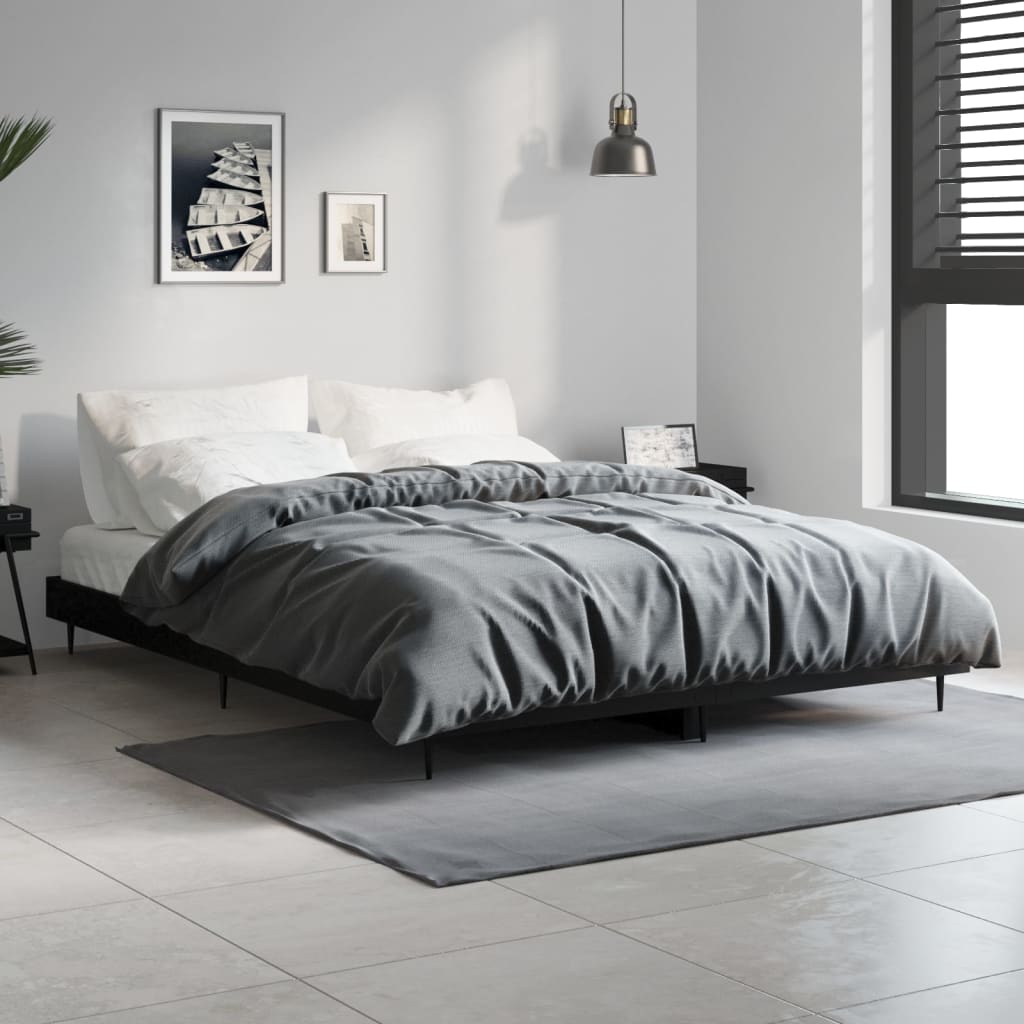 Estructura de cama negra de madera contrachapada 135x190 cm | Leroy Merlin