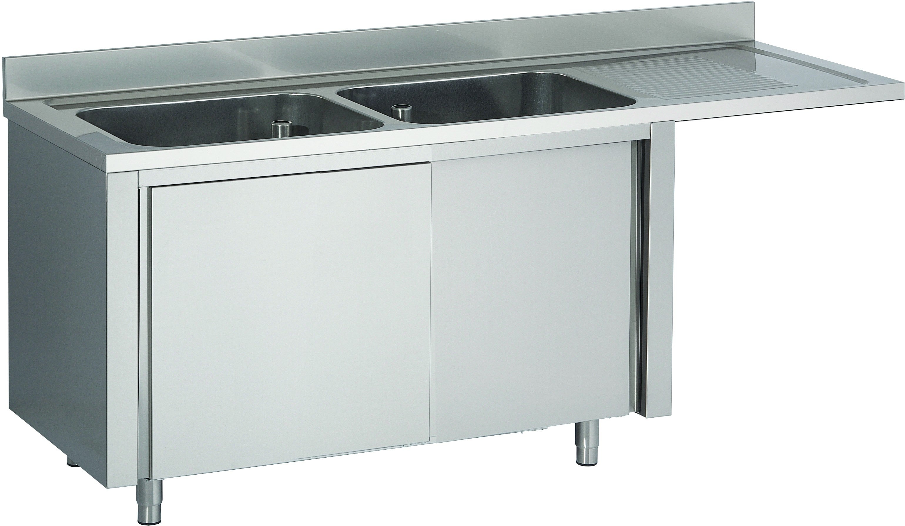 Plonge Inox sur Meuble Espace Lave-Vaisselle 2 Bacs à Gauche Gamme 600 - Fabrinox - l160- L0 ...