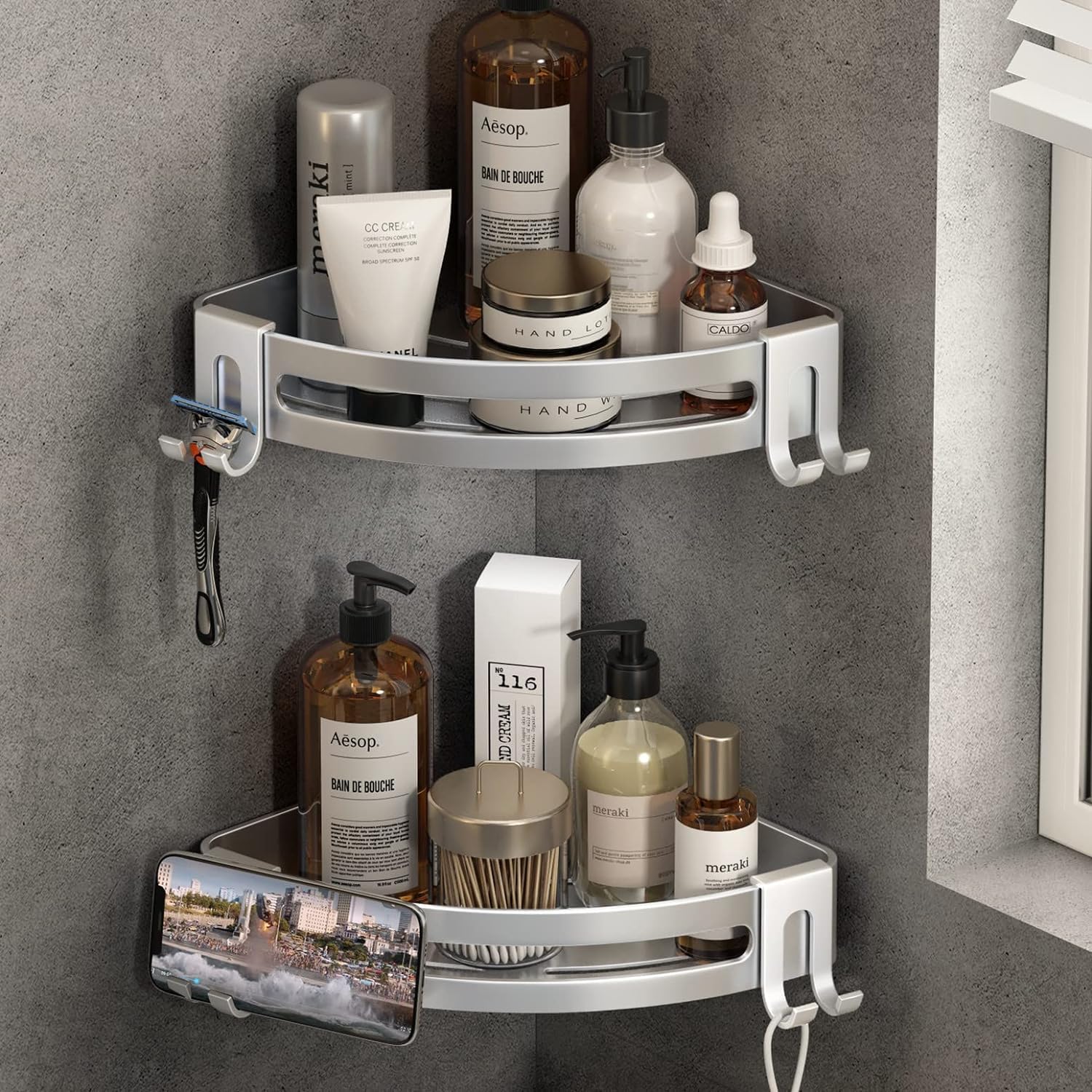 2 PièCes Etagere Angle Salle De Bain avec Porte Serviettes et Crochets ...