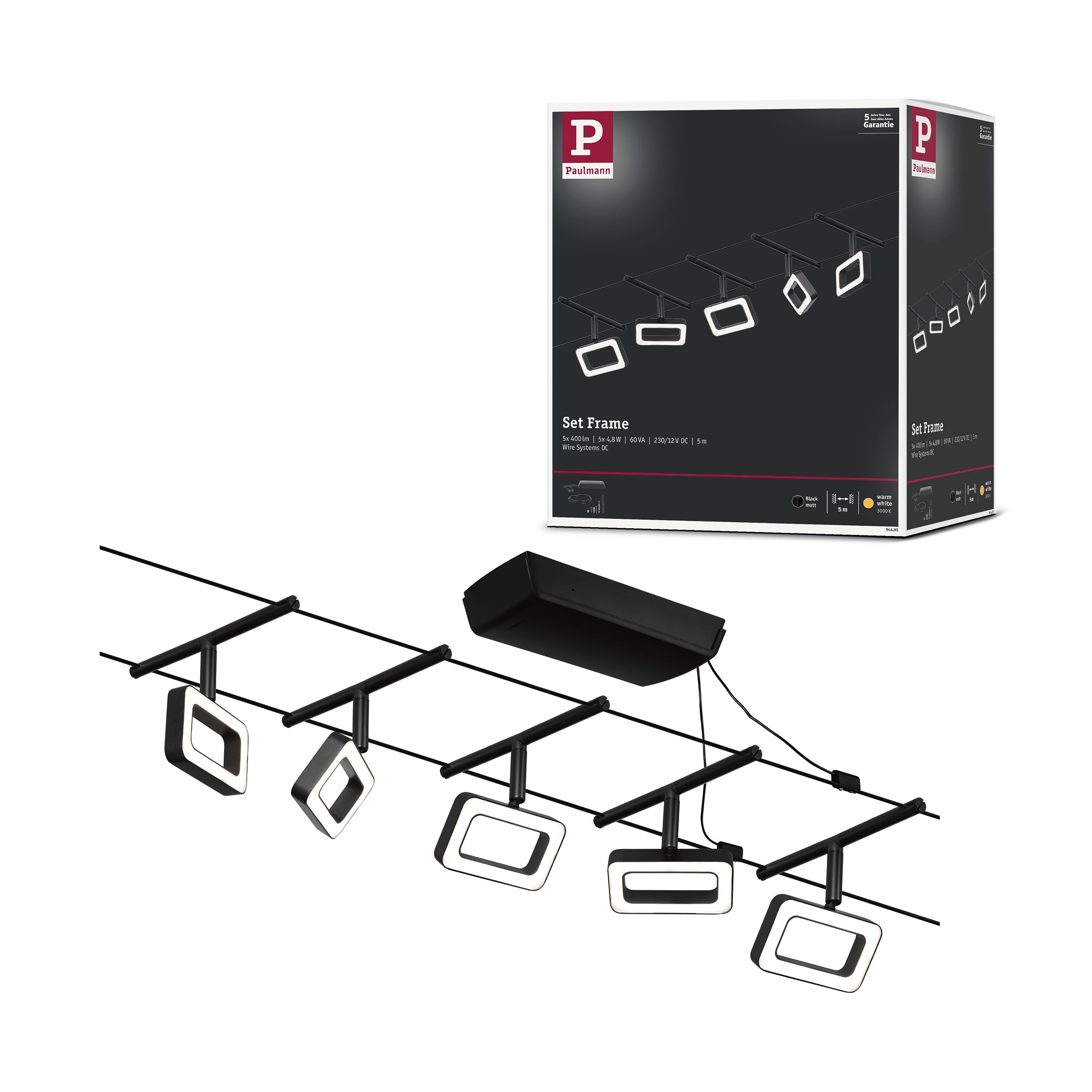 CorDuo Système sur câbles LED Frame Kit de base 5x280lm 5x4,8W 3000K ...