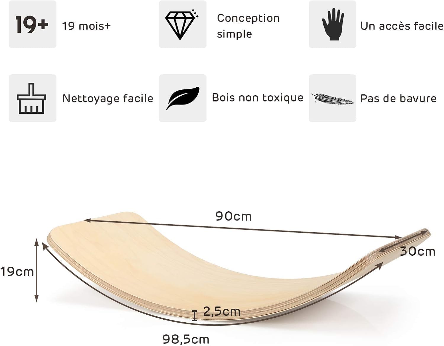 Planche d'Équilibre en Bouleau, Balance Board avec Coins Arrondis Lisse ...