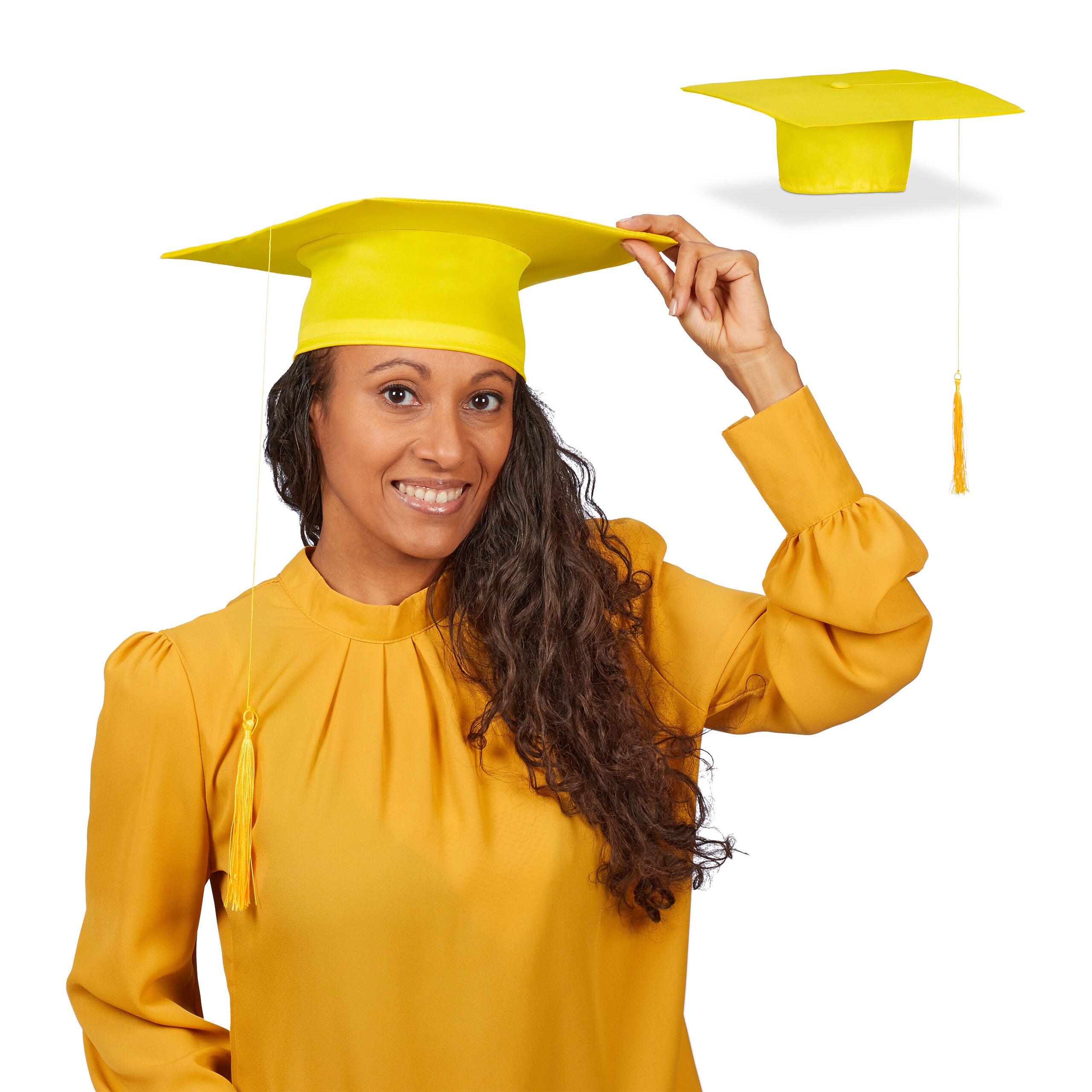 Relaxdays Chapeau de diplômé, lot de 2, toque d"étudiant, avec pompon ...