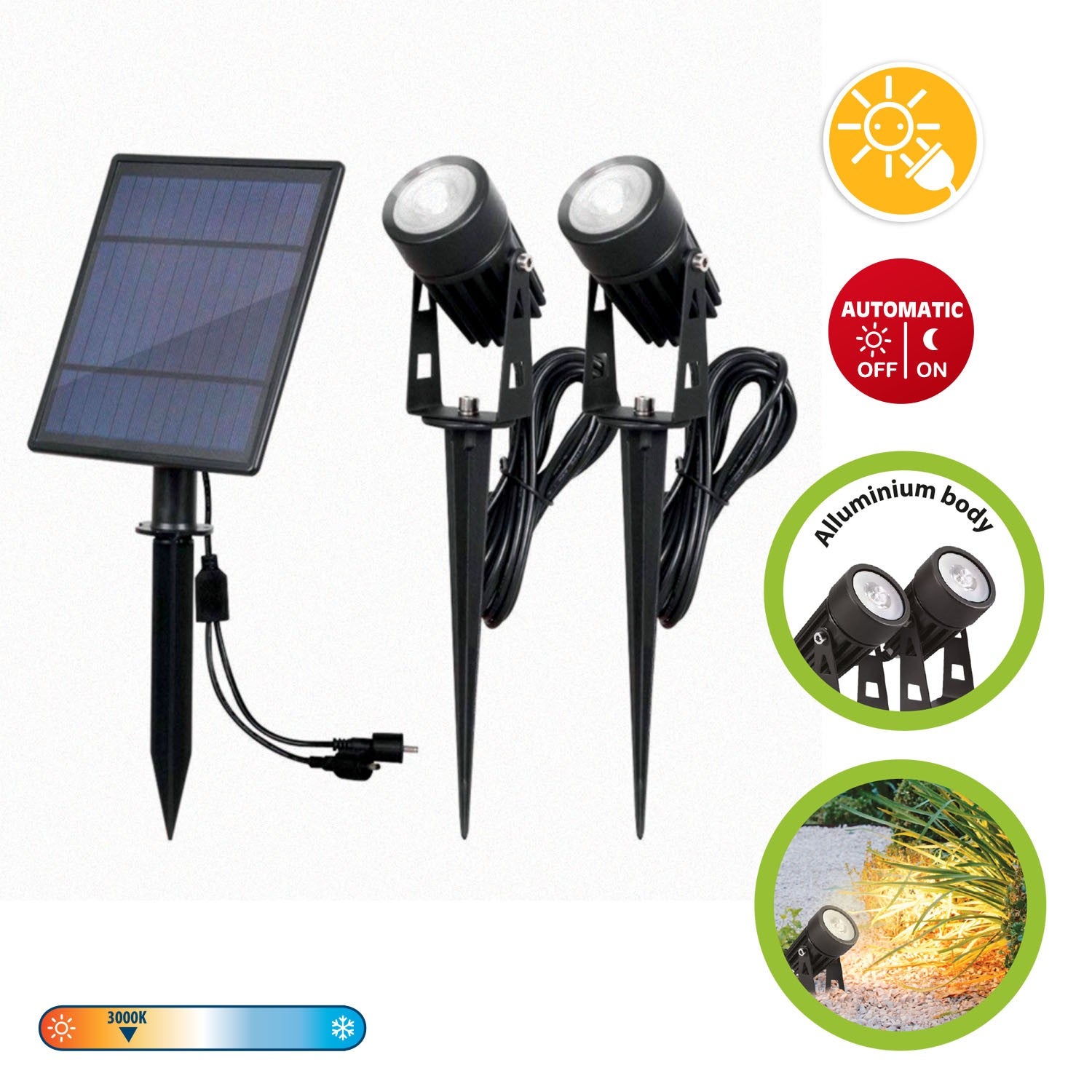 BLACKBIRD: kit de 2 spots LED en aluminium à charge solaire | Leroy Merlin