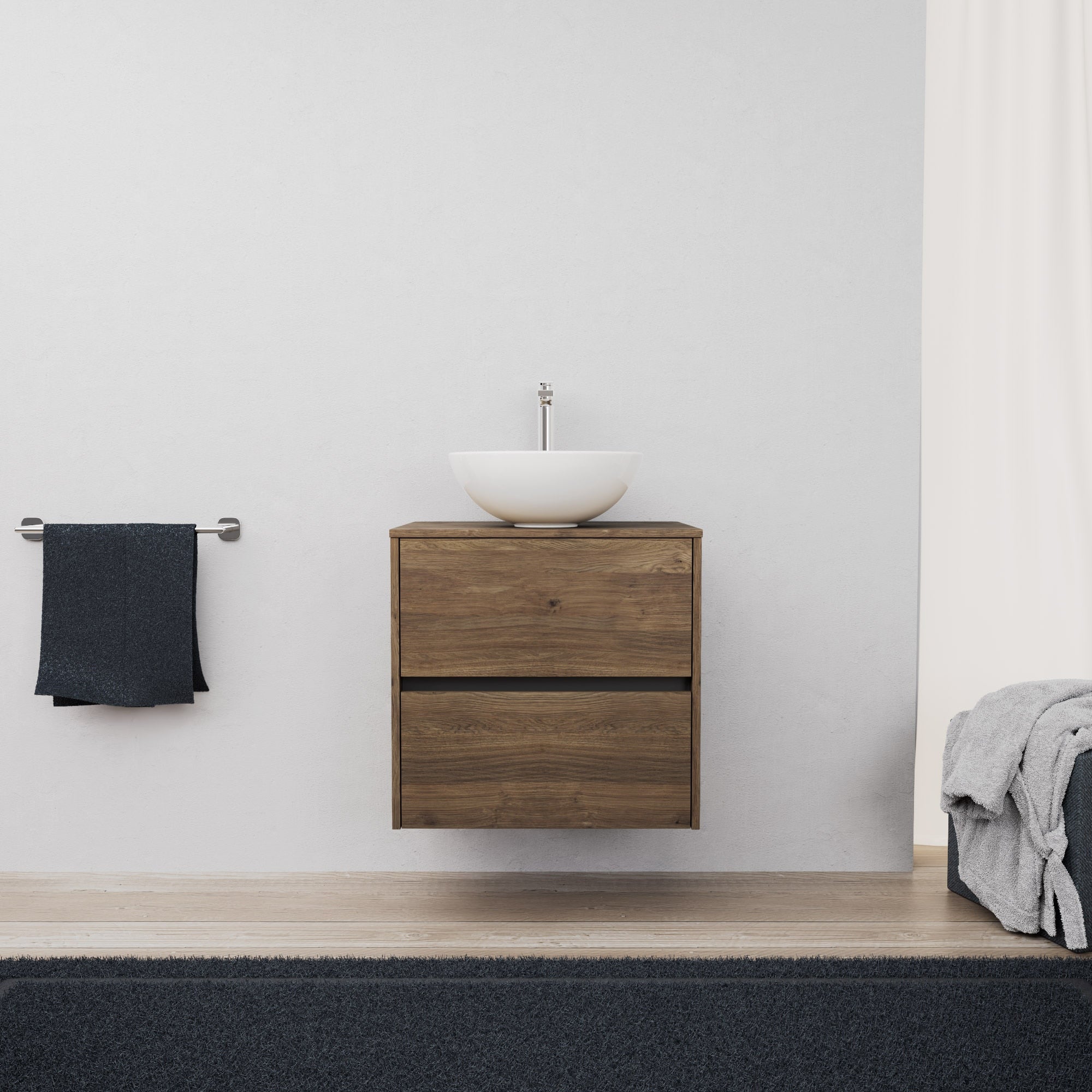 Inda - Mobile bagno 2 cassetti L.60 con lavabo in appoggio / Rovere ...