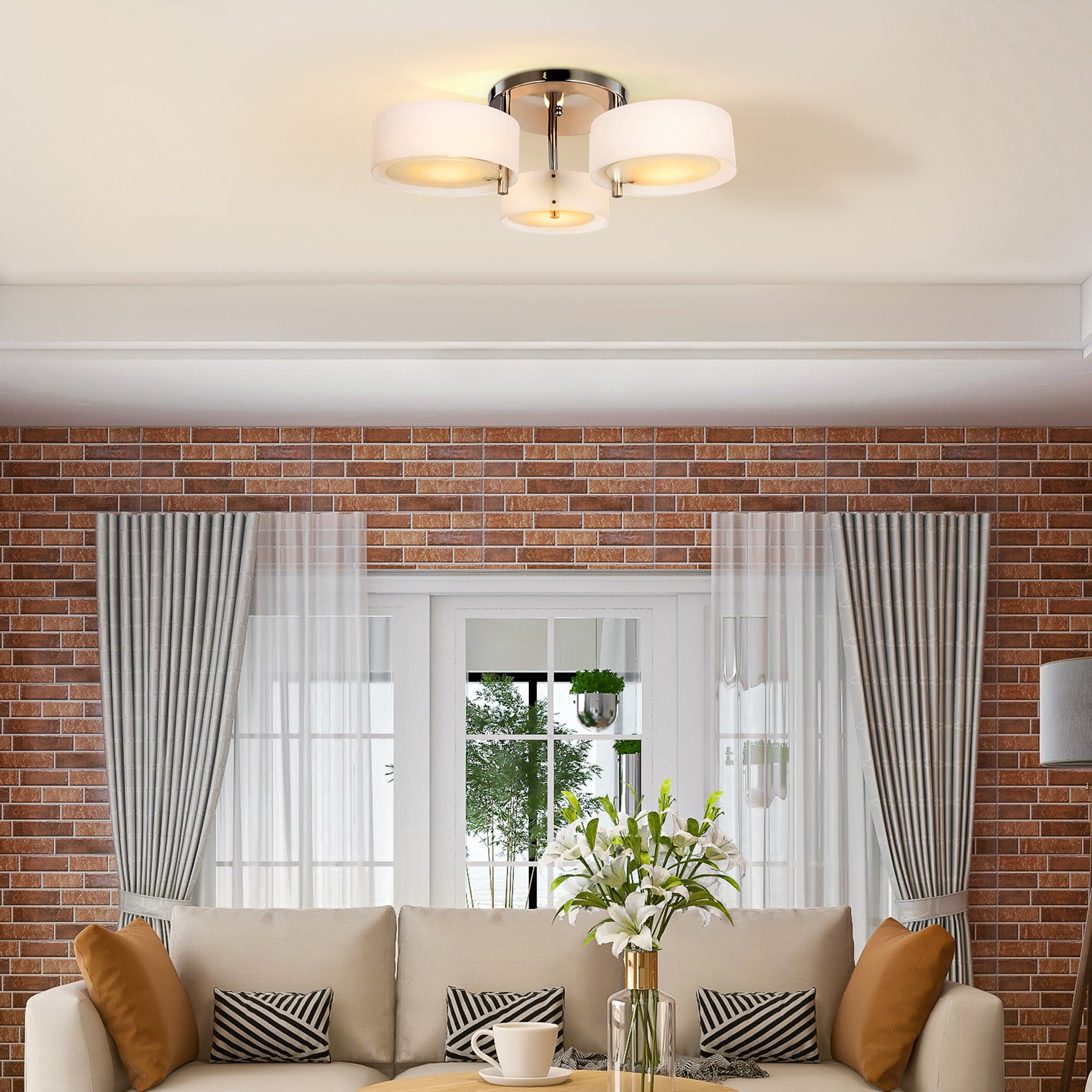 Lámpara de techo LED 3 bombillas E27 40W Cromo Acrílico Blanco cálido ...