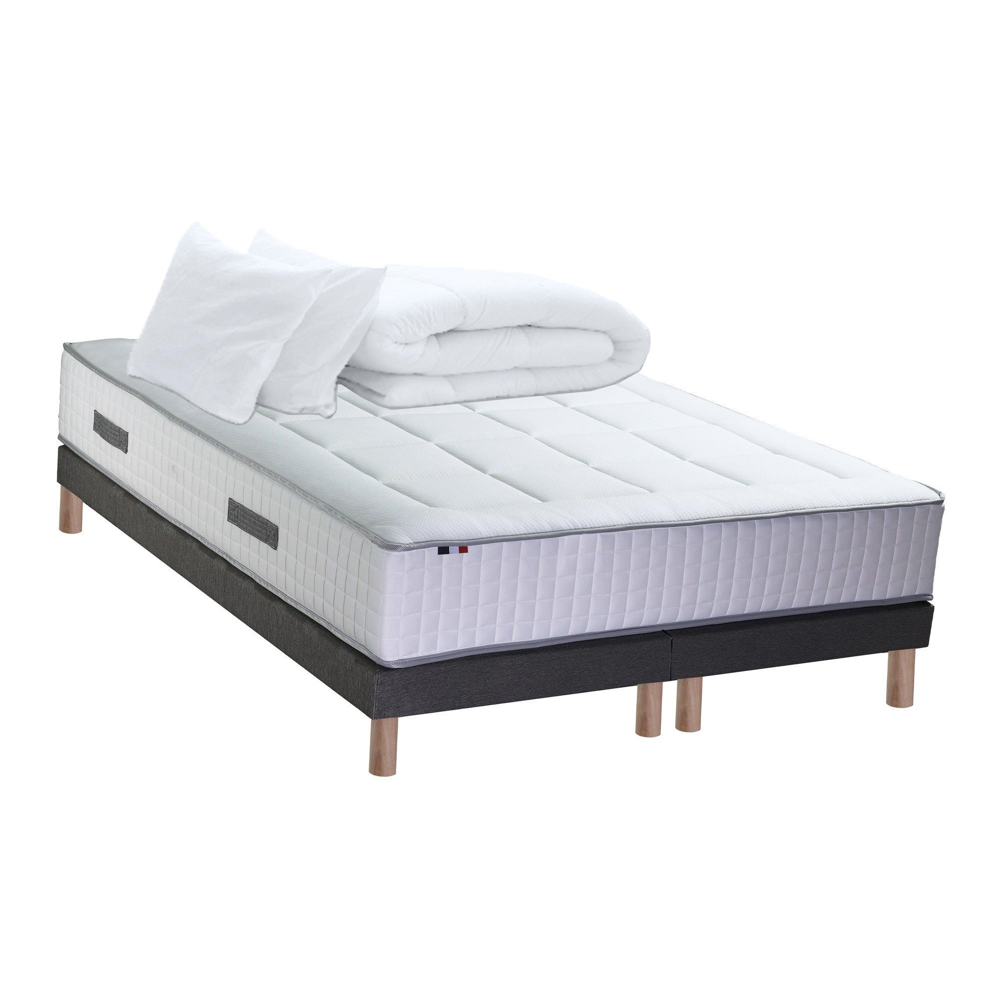 Ensemble Matelas Ressort 7 zones + Mémoire de forme + Sommier + couette ...