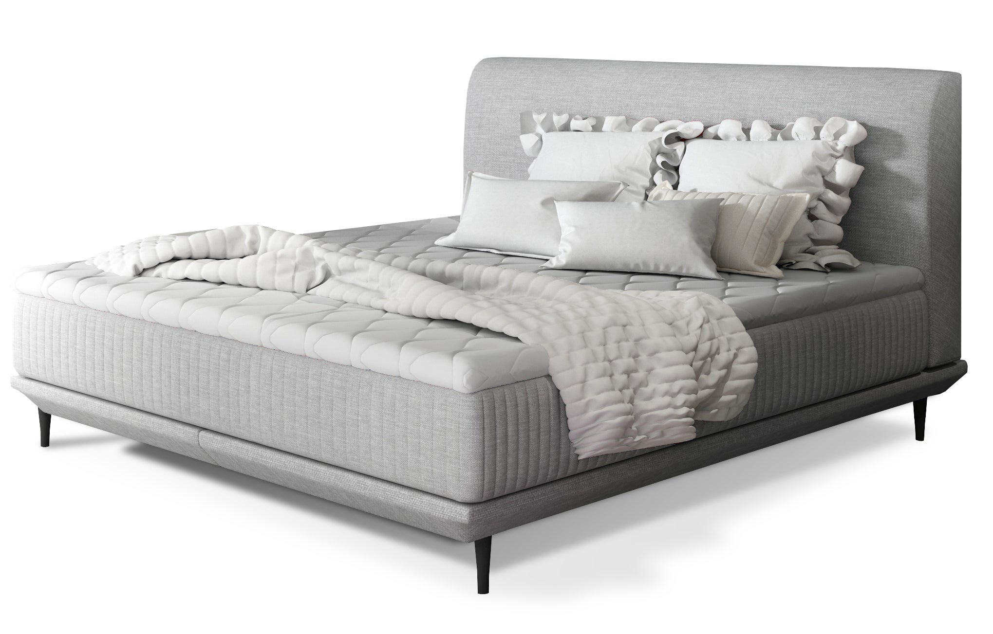 Lit boxspring 140x200 tissu gris clair sommier et matelas inclus ...