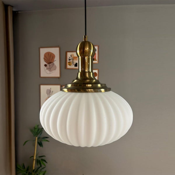 Bamyum Elegant Lustre Simple en Verre Blanc Avec Tête de Lit à Long ...