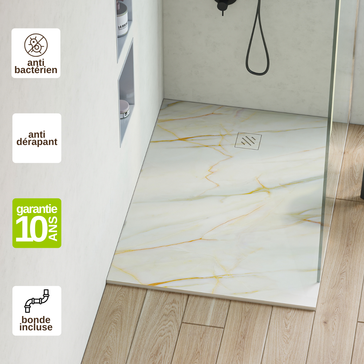 Receveur de Douche Extraplat 100x120cm Impression Calacata Gold ...
