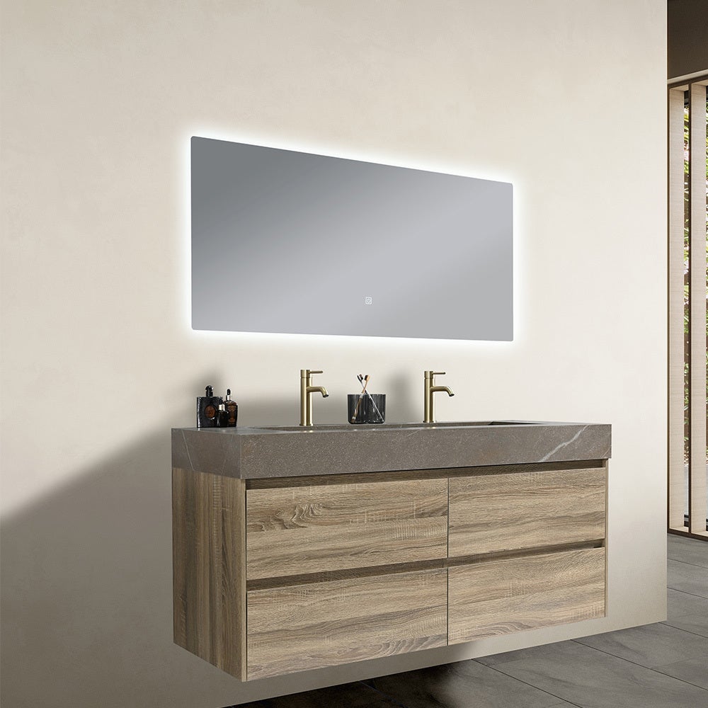 Meuble salle de bain double vasque 120cm bois et effet marbre marron ...