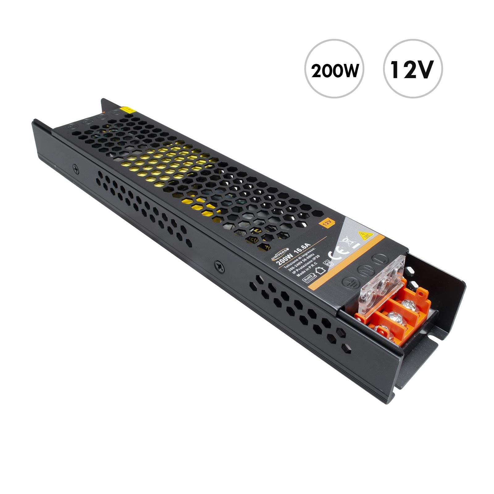 Slim 200W alimentation 230V à 12V transformateur vidéo surveillance LED 16.7A bandes LED | Leroy ...