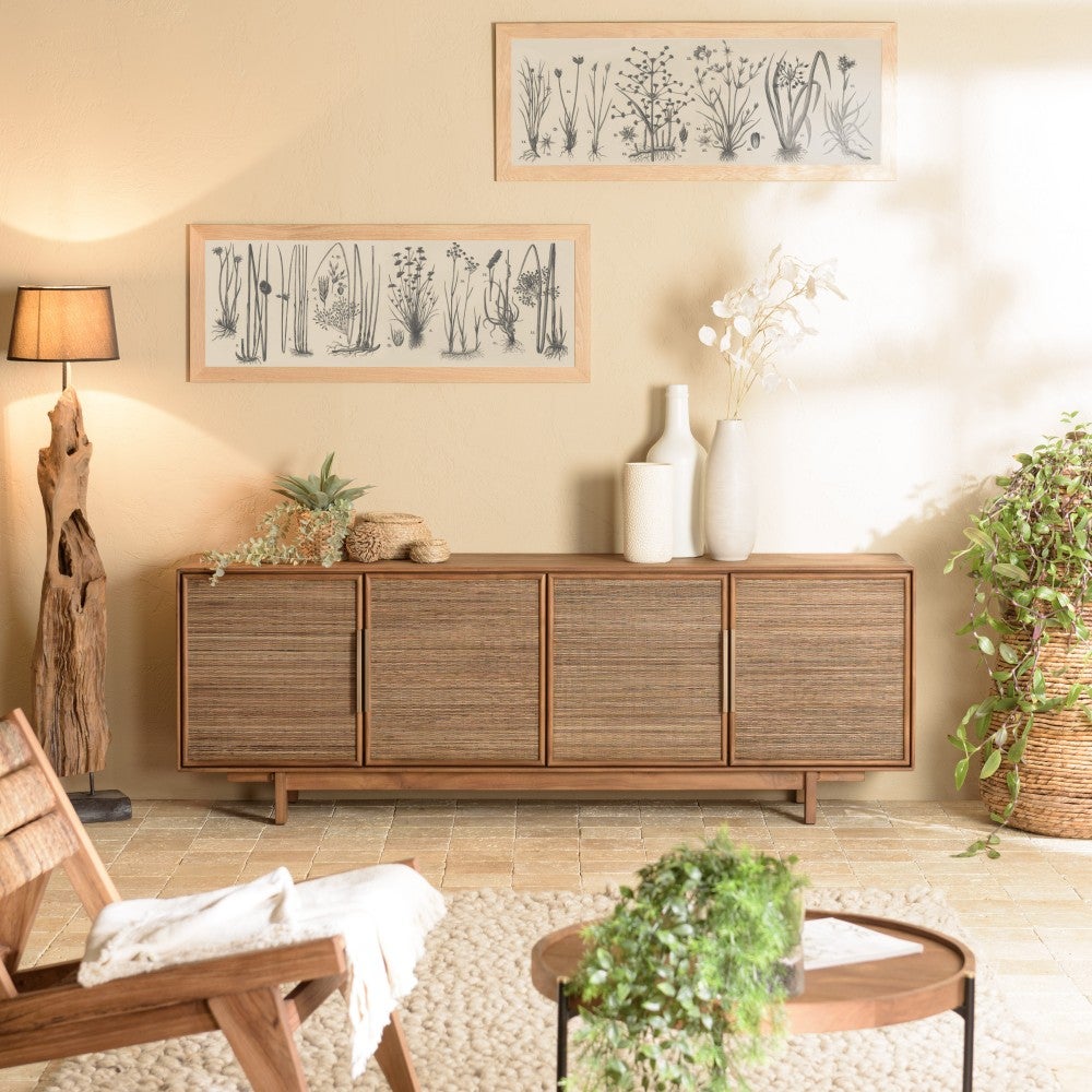 SIXTINE - Buffet en bois de teck recyclé naturel 4 portes | Leroy Merlin