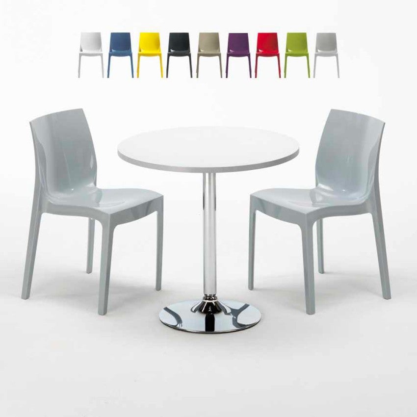 Table Ronde Blanche 70x70cm Avec 2 Chaises Colorées Grand Soleil Set ...