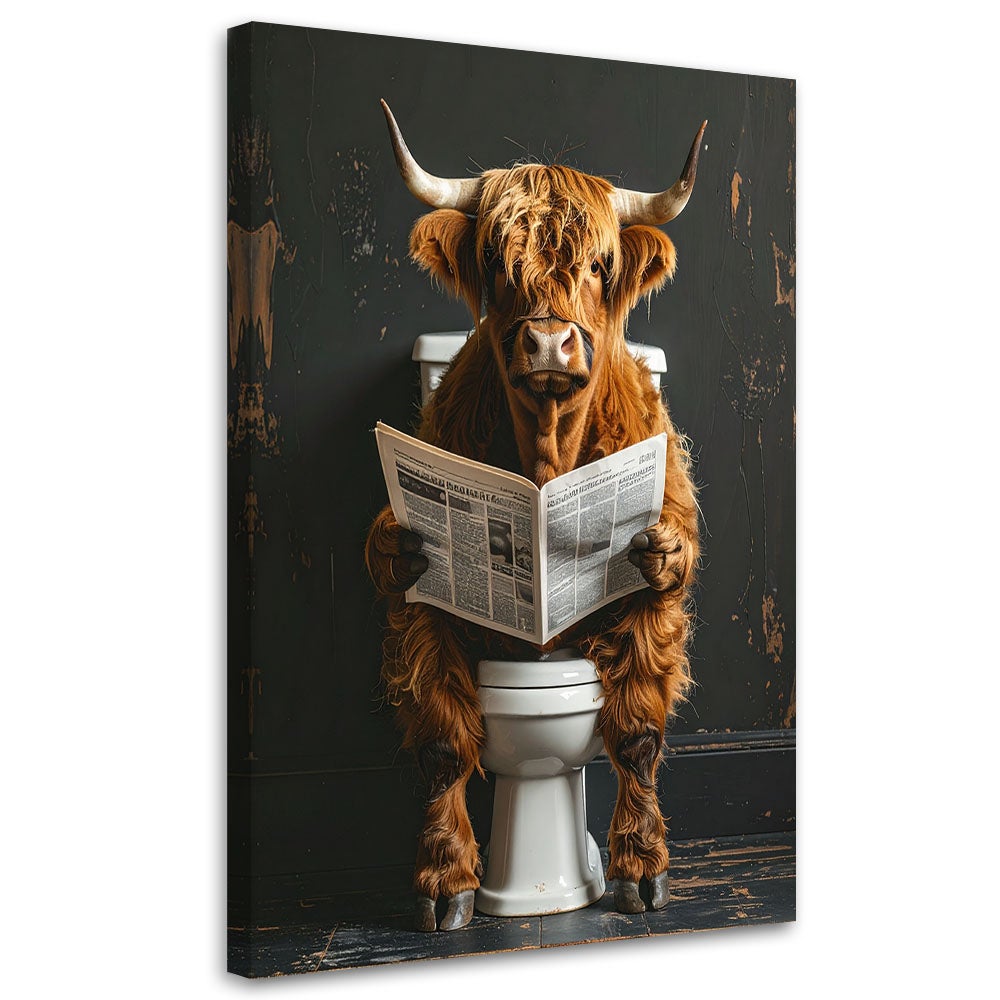 Impression sur Toile, Vache écossaise lisant un journal noir et or ...
