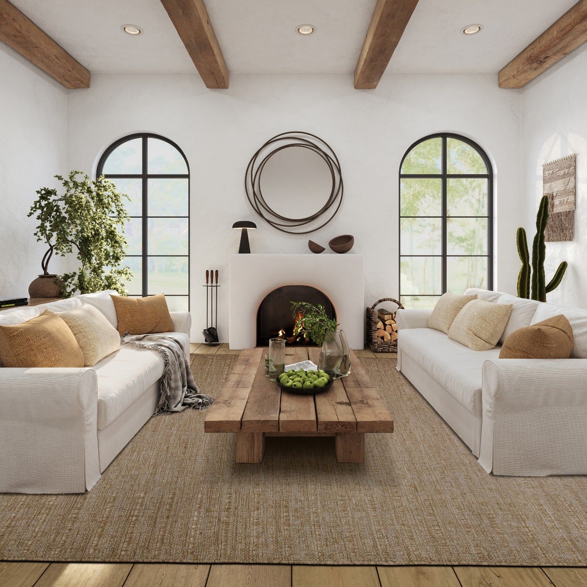 JUTE ASPECT BORDER LINE - Tapis aspect jute à motif bordure beige ...