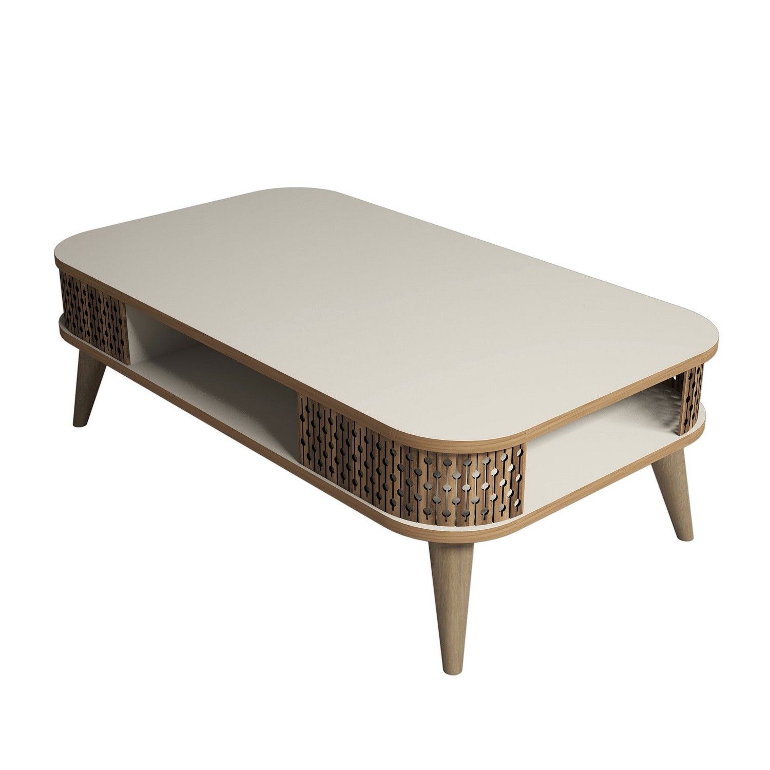 Table basse Chanez avec rangement L105cm Crème et Bois foncé | Leroy Merlin