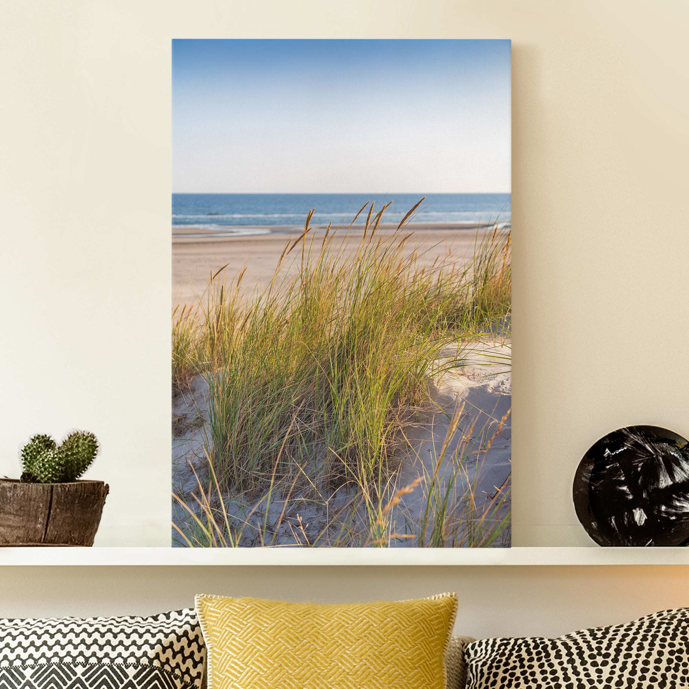 Impression sur toile tableau sur toile châssis beige paysage plage mer ...