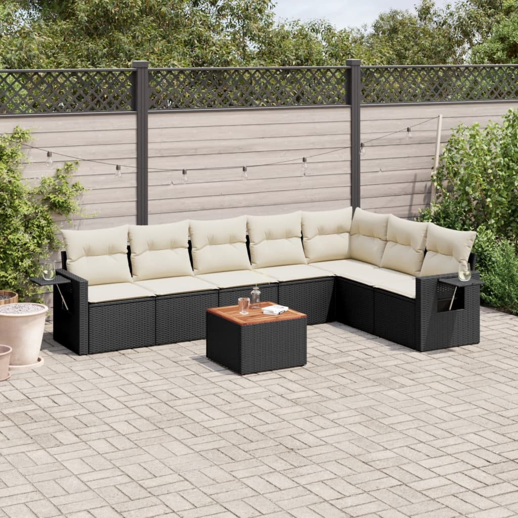 Salon de jardin 8 pcs avec coussins noir résine tressée vidaXL | Leroy ...