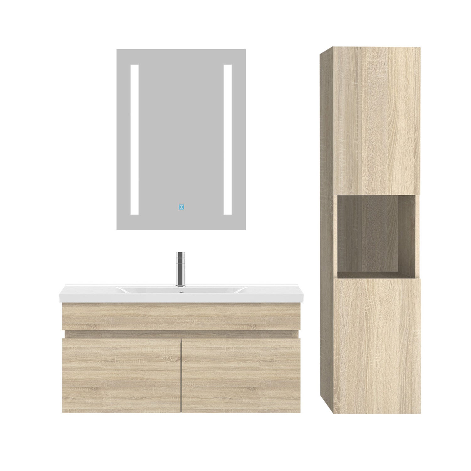 Ensemble meubles Salle De Bain 80cm simple vasque + colonne + miroir ...