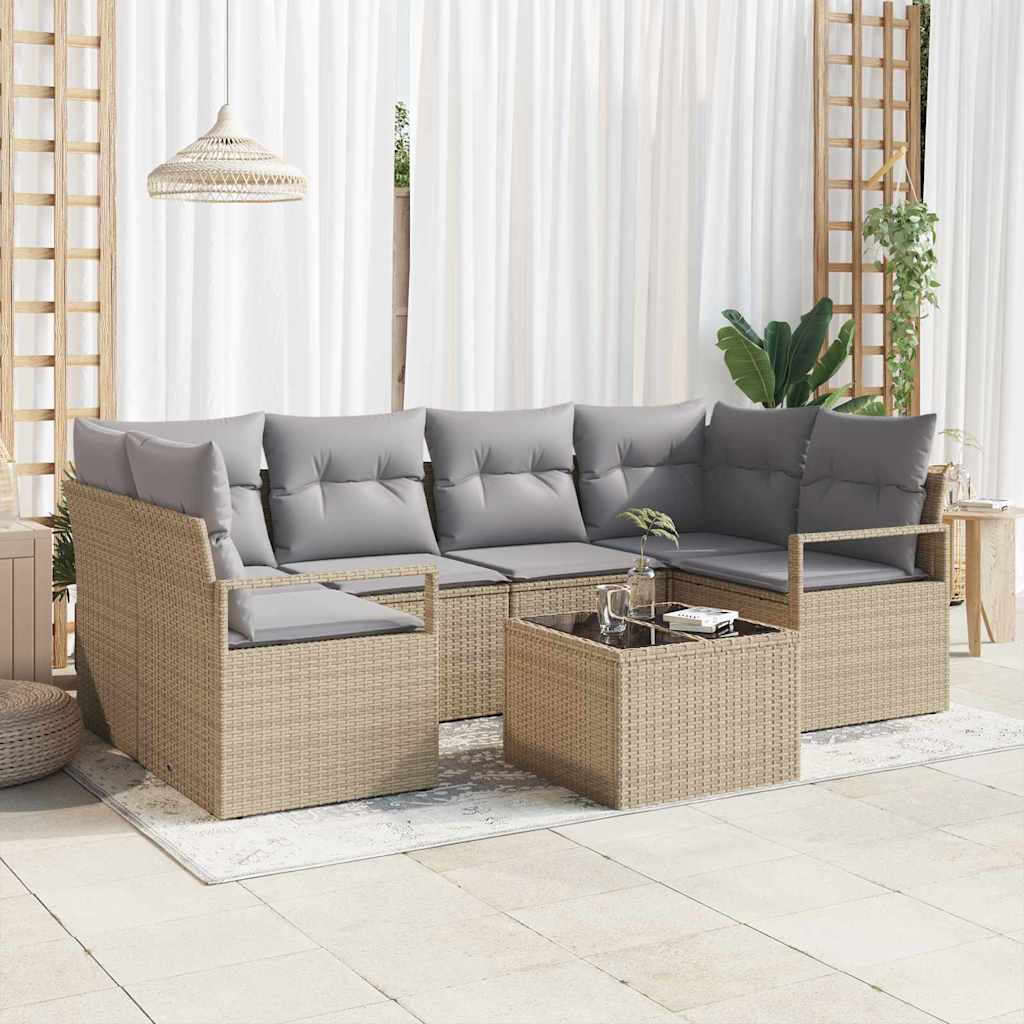 Ensemble de Canapés 7 pcs Beige et gris polyrotin | Leroy Merlin