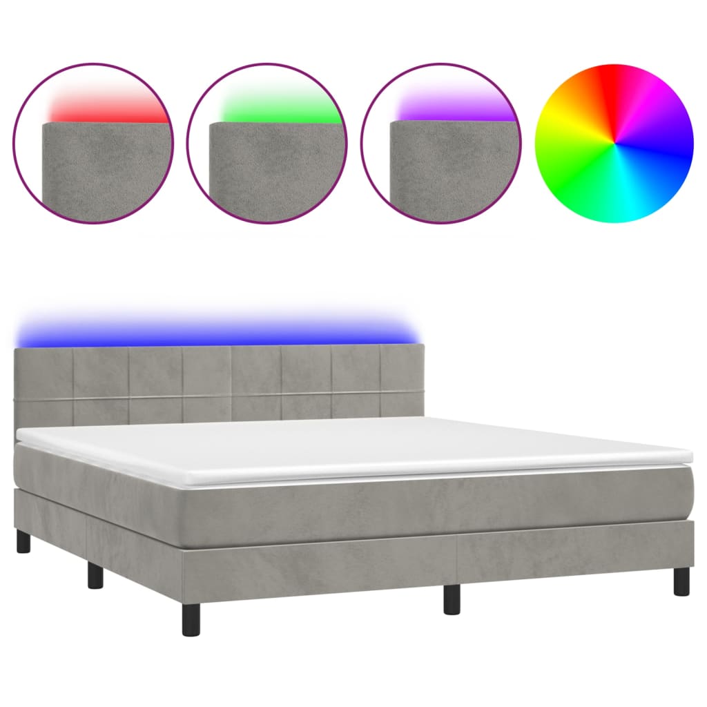 Lit boxspring avec matelas et lumière LED velours gris 180x200 cm ...