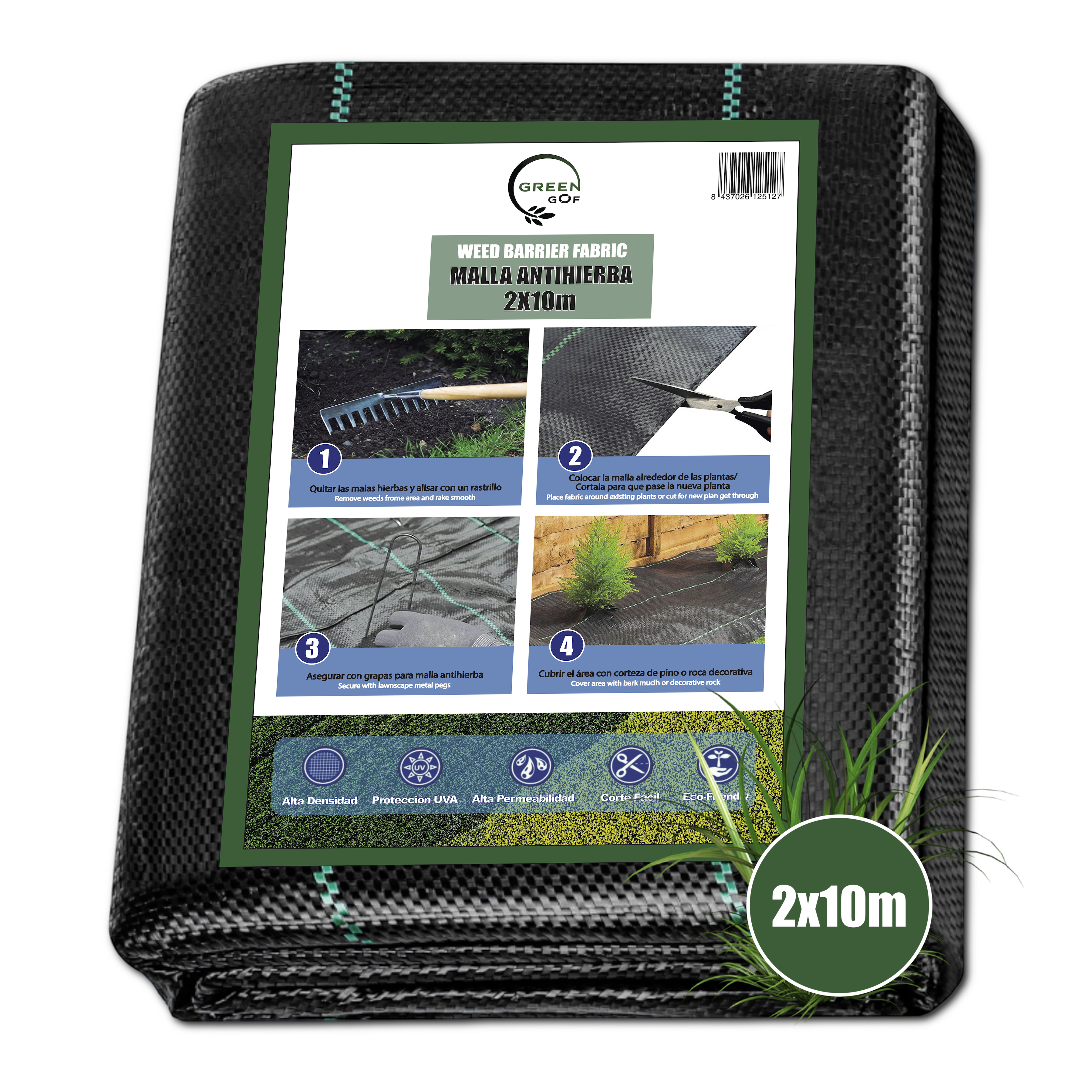 GREEN GOF Malla Antihierbas Premium 2x10m, 130g/m² - Ultra Resistente ...