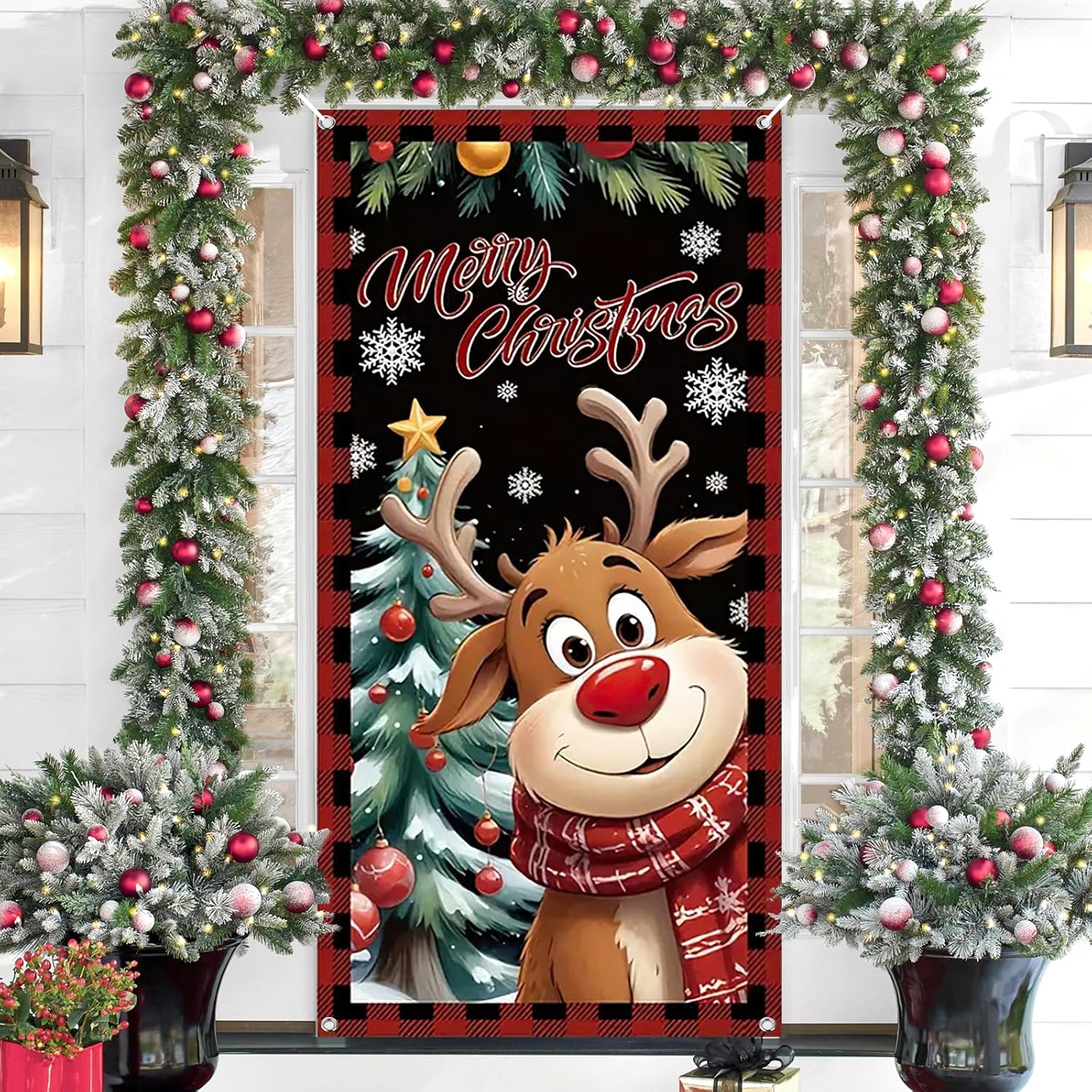 Décoration de Porte pour Noël - Bannière Merry Christmas avec Élan ...