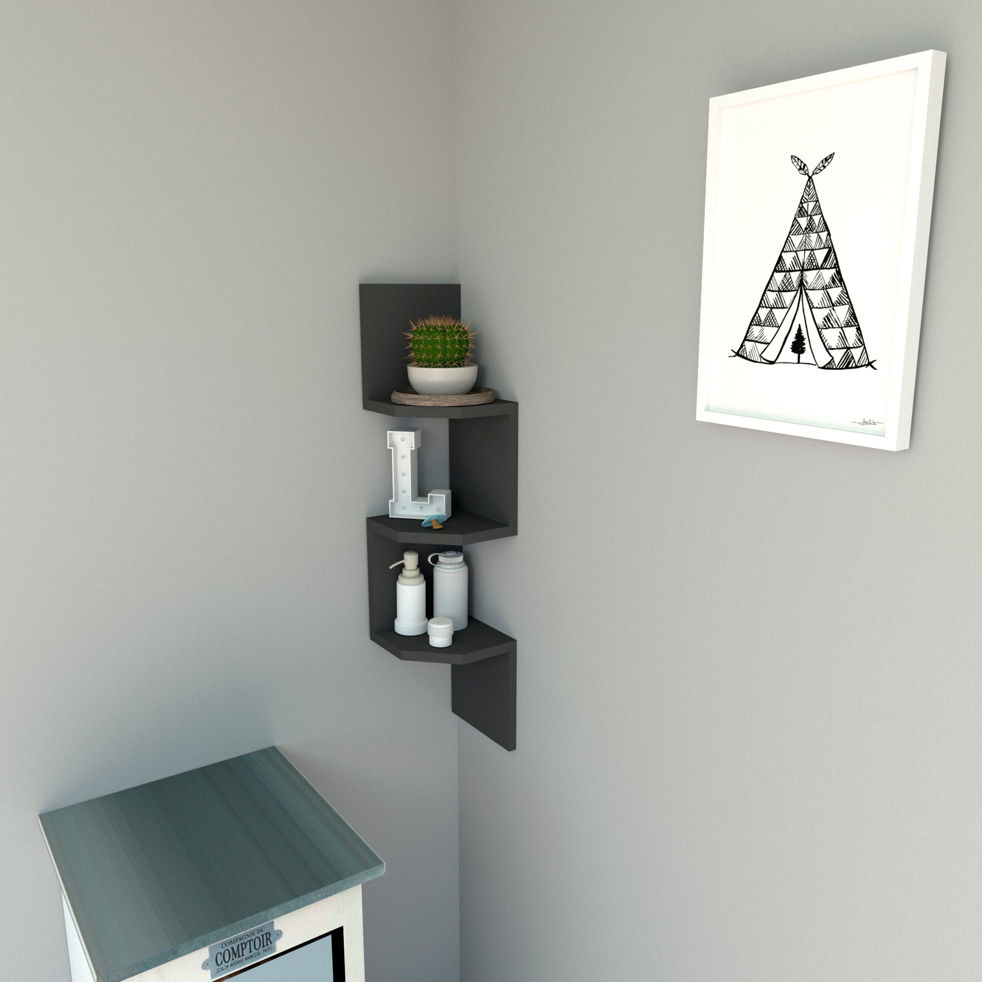 Henor Estantería Rincón Pared Madera Diseño Zig Zag Mod.26 - 3 Estantes ...