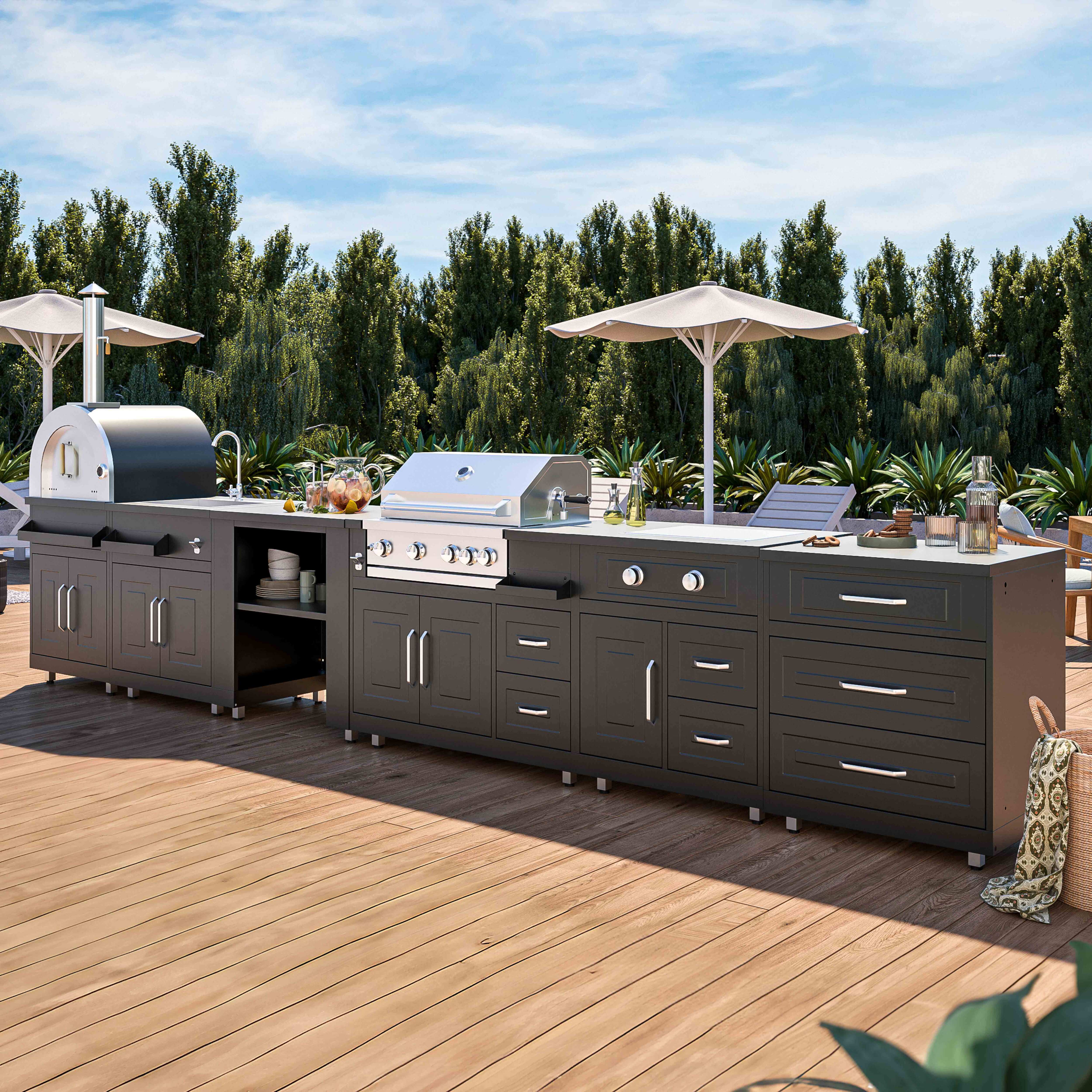 Cuisine d'extérieur 6 meubles avec module cuisson , Memphis - Oviala ...