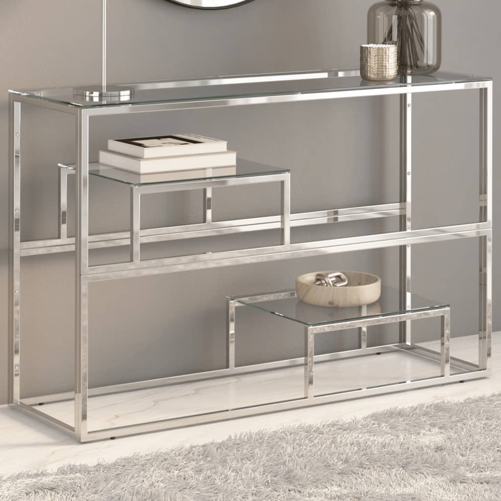 Maison Exclusive - Table console argenté acier inoxydable et verre ...