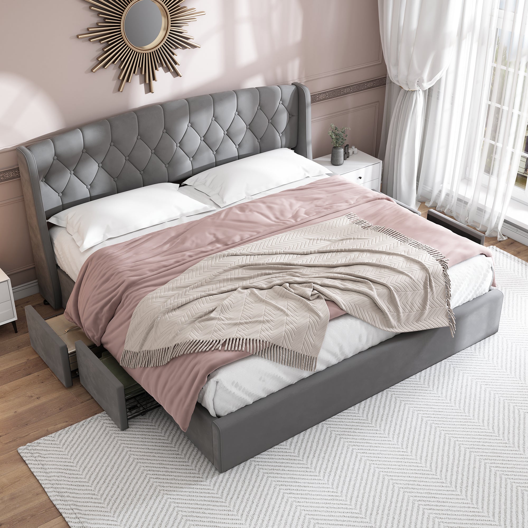 Lit adulte Lit double Lit 180 x 200 cm avec sommier à lattes et 4 ...