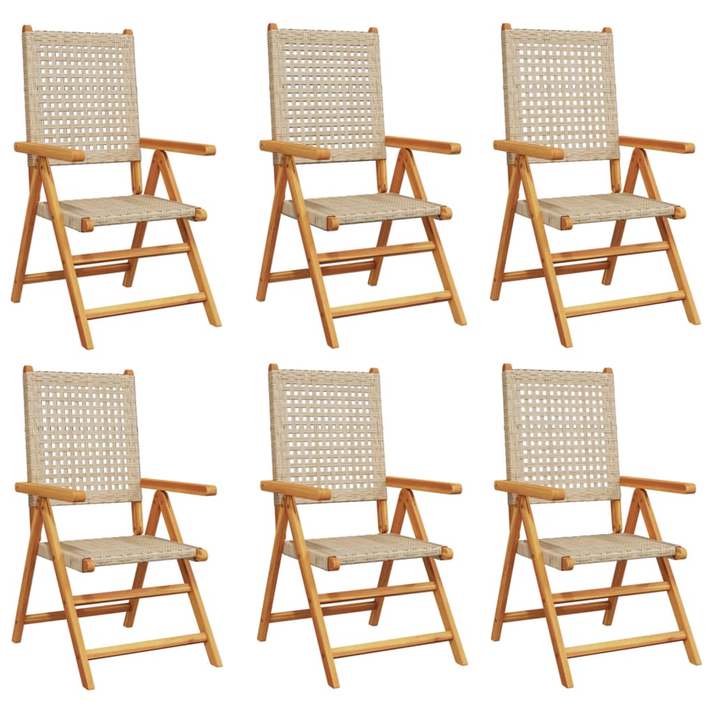 Chaises de jardin inclinables 6 pcs PE rotin bois massif beige ...