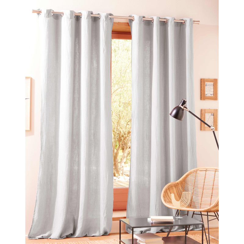 Lot de 2 rideaux tamisant à œillet 140 x 260 cm "Gaze de Coton" | Leroy ...