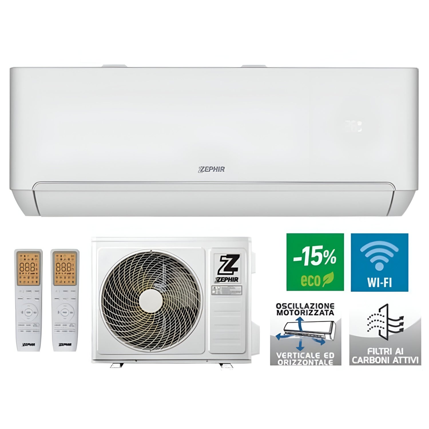 Zephir Climatizzatore Monosplit Ztq 12000btu Con Due Telecomandi Wifi ...