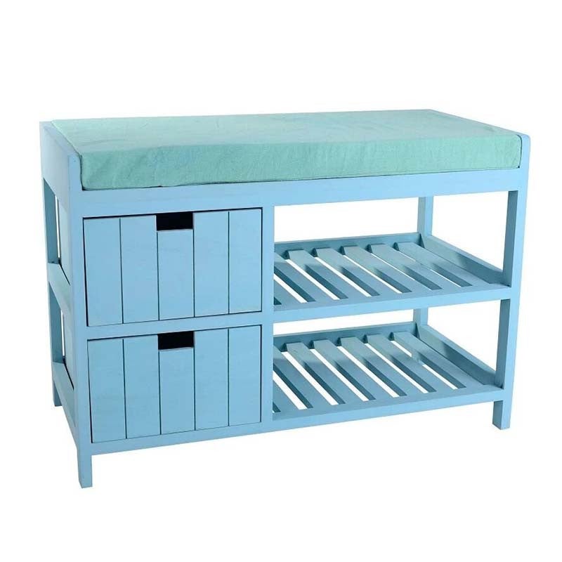 Banc enfant bois Seuni 2 tiroirs bleu Atmosphera | Leroy Merlin