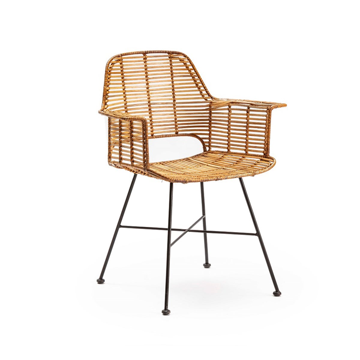 Chaise 66 x 58 x 83 cm en osier naturel, structure en métal noir ...