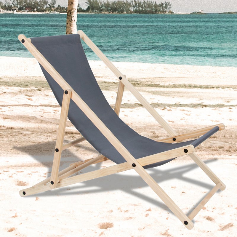 Chaise longue Chaise longue de plage Chaise de jardin Pliable Bois Chaise longue de plage Gris ...