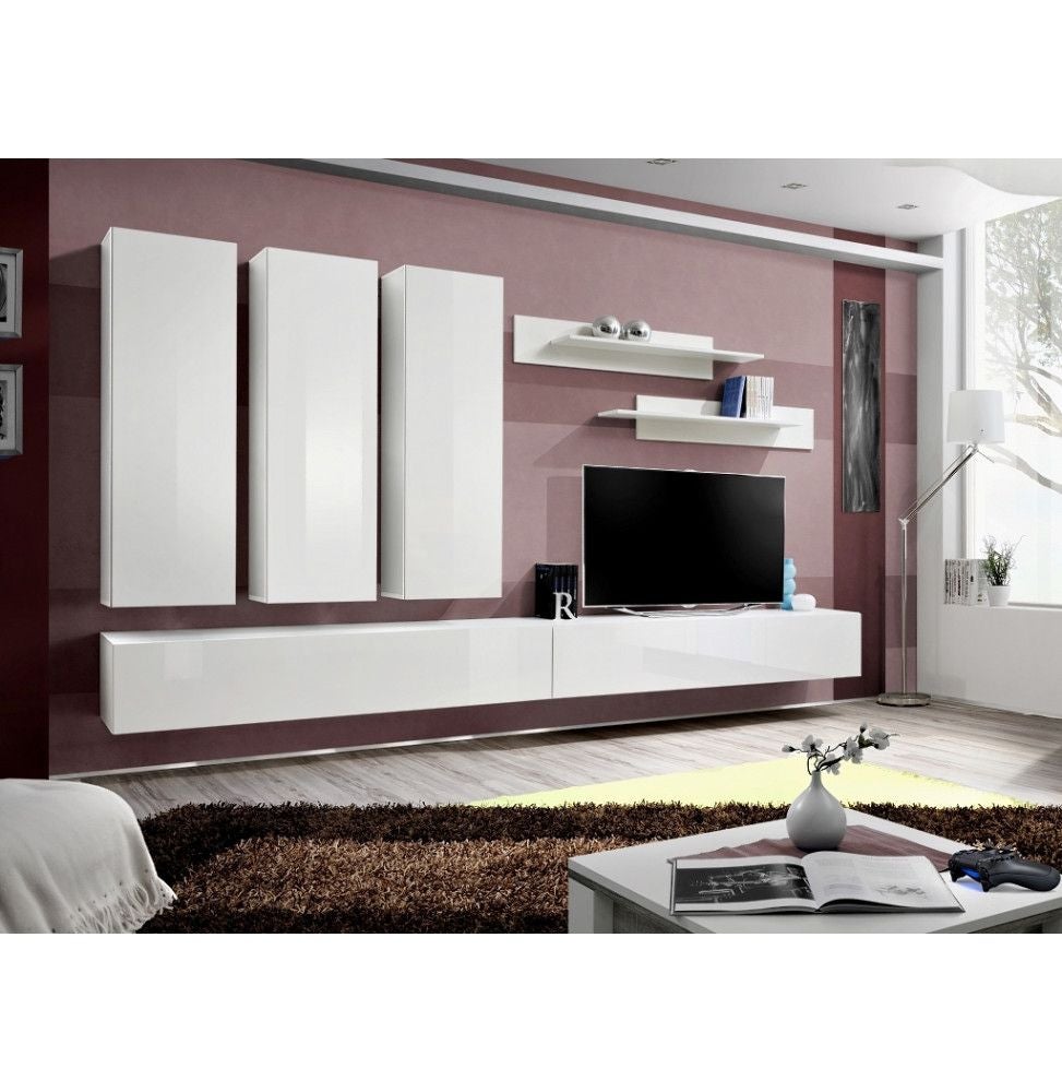 Ensemble meuble TV mural - Fly I - 320 cm x 190 cm x 40 cm - Blanc | Leroy Merlin