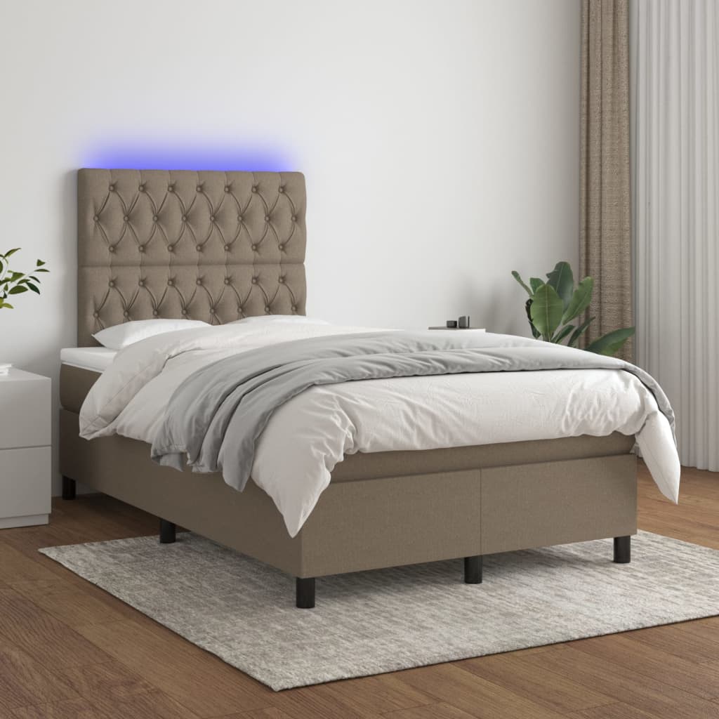 VidaXL Cama box spring con colchón y LED tela gris taupe 120x200 cm ...